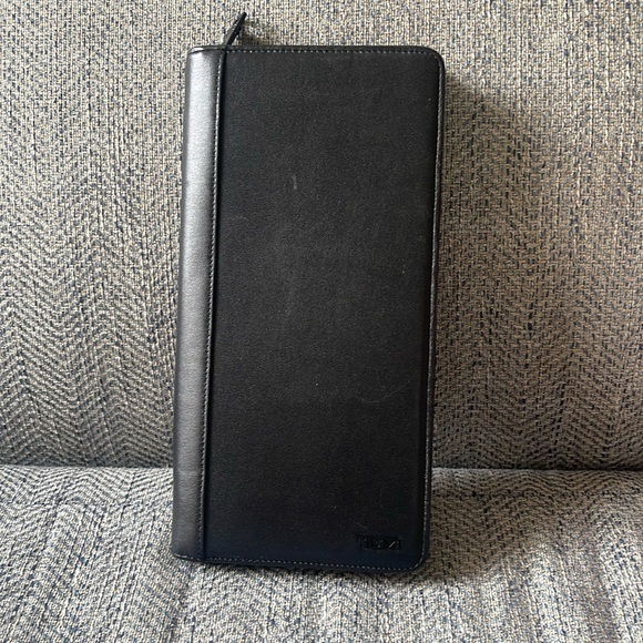Tumi | Bags | Tumi Black Leather Zip Around Travel Wallet Organizer ...
